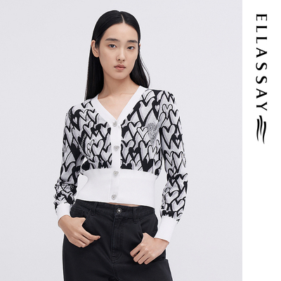 ELLASSAY歌力思早春新款棉混纺撞色收腰毛衫女EWW341M00800