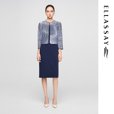 ELLASSAY歌力思春夏新款光晕波浪绣花真两件连衣裙女EWF362Y11100