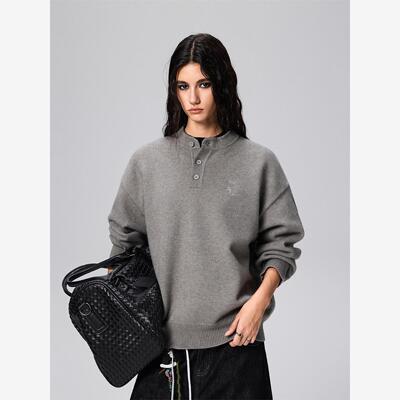 【Achock官方店】复古纯色亨利领慵懒风针织衫老钱风内搭痞帅毛衣