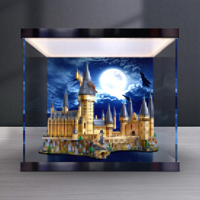 适用71043哈利波特霍格沃茨城堡积木灯箱彩绘防尘罩亚克力展示柜