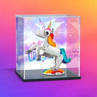 适用乐高31140 神奇独角兽积木拼装模型亚克力展示柜透明收纳架