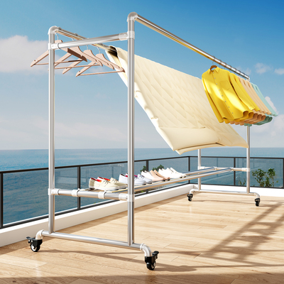 一寸镀锌钢管晾衣架落地双杆式阳台室内外防风晾衣杆水管晒被子架