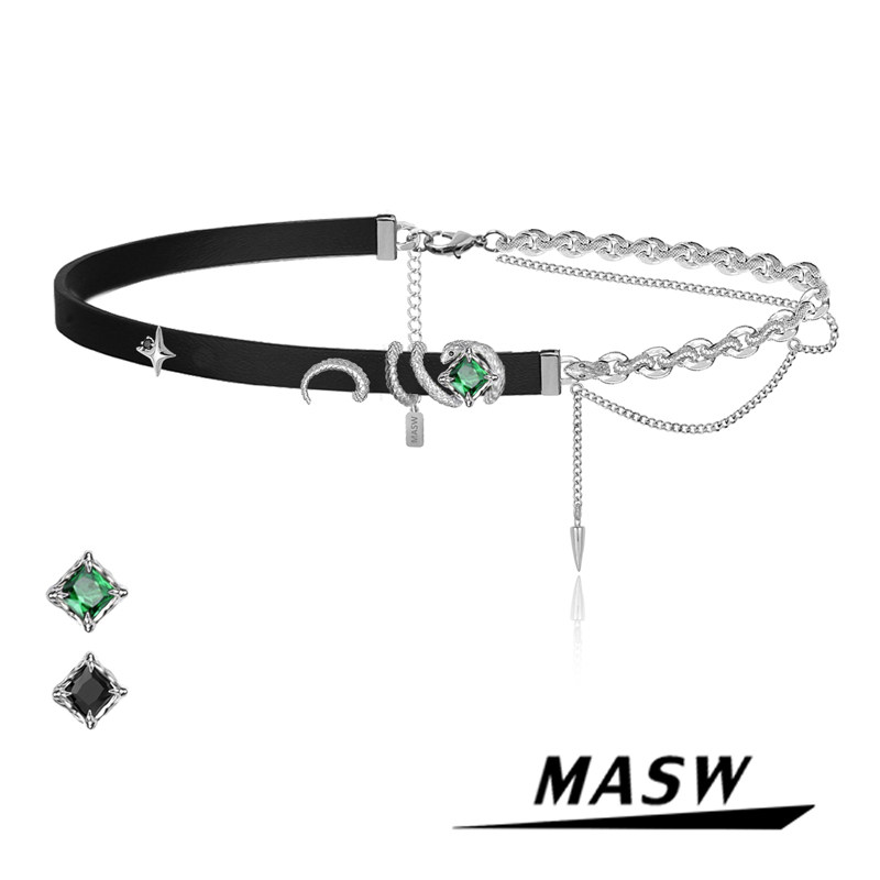 MASW麻秀蛇choker甜酷项圈辣妹皮质颈链小众项链轻奢高级感锁骨链_虎窝淘