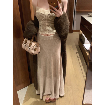 NAYA CHAN 针织包臀A字半身裙软糯褶皱包臀裙显瘦垂感气质长裙