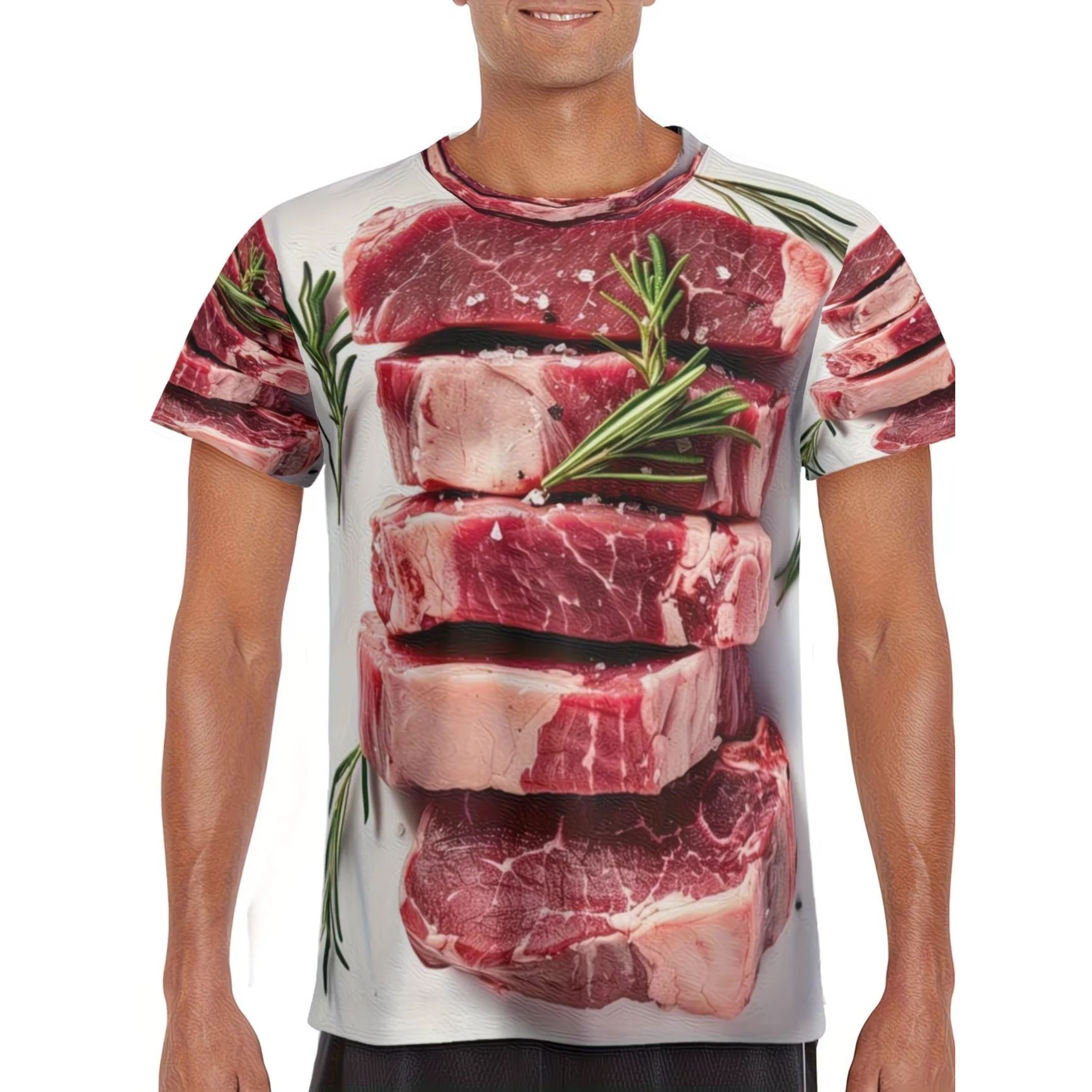 Sausage Cage T Shirt Men Funny Food Print Short Sleeve Casua