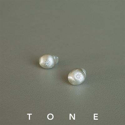 TONE手工拉丝高碳钻小银豆六芒星无痛耳夹清冷小巧精致无耳洞耳钉