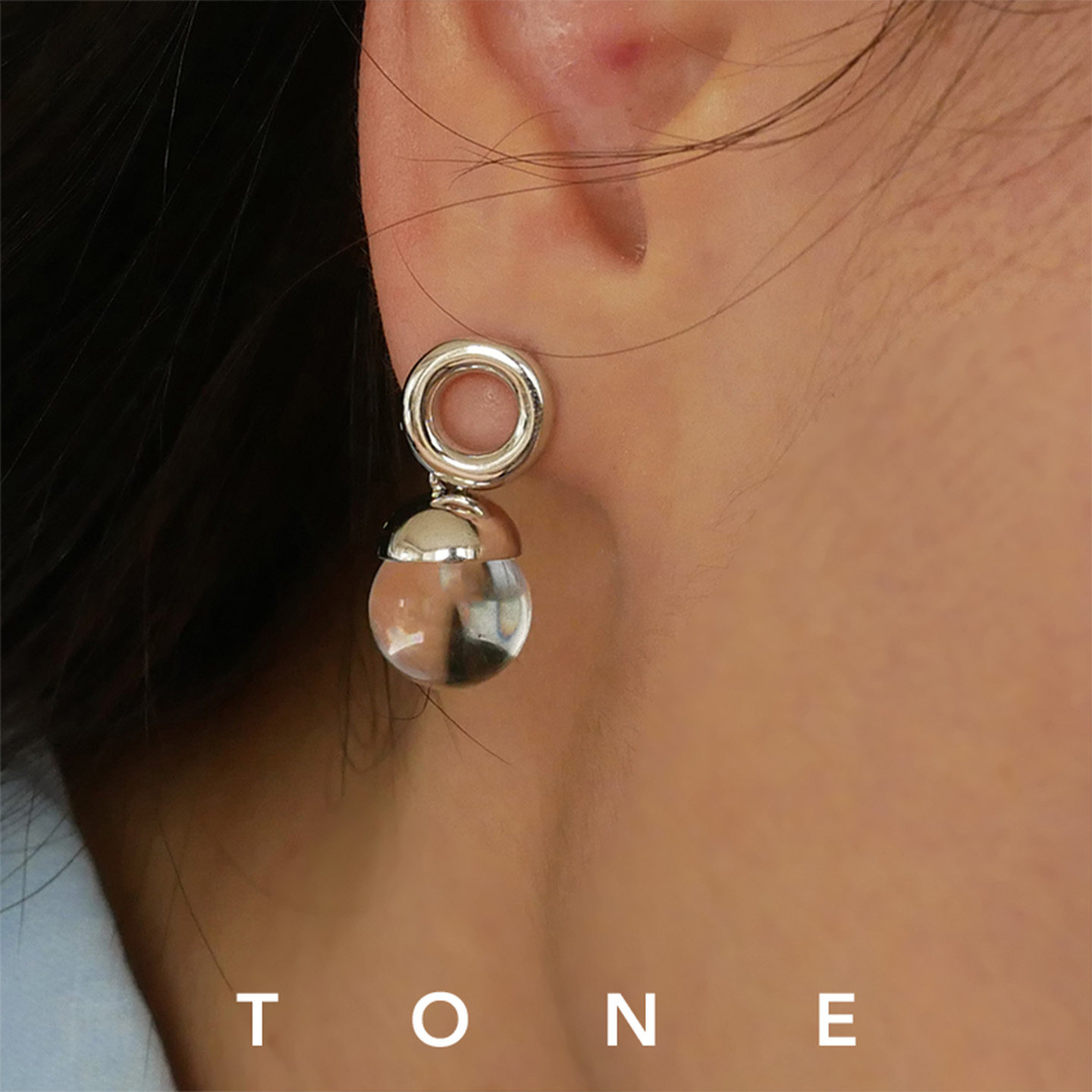TONE原创7A级天然白水晶松果硅胶耳夹清冷高级感百搭气质耳钉耳环