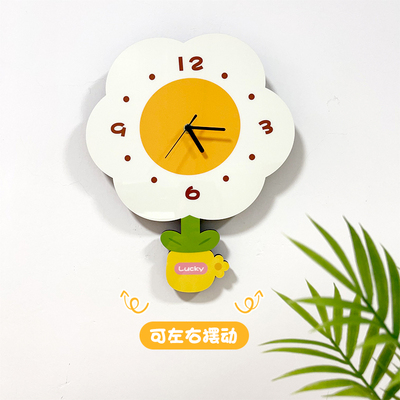 卡通花朵钟表挂钟画客厅卧室静音
