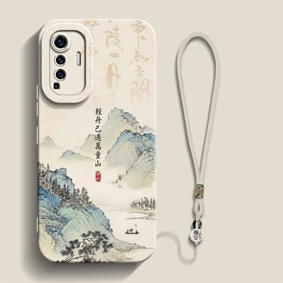 适用vivox50手机壳山水画x50pro硅胶软壳男士x50pro+全包防摔高级感中国风新款超火简约层恋叠嶂保护套