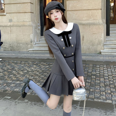 2026春季新款英伦学院风千金感穿搭百褶裙连衣裙LJ0227