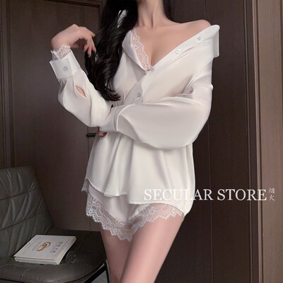 纯欲风蕾丝家居服套装长袖睡衣