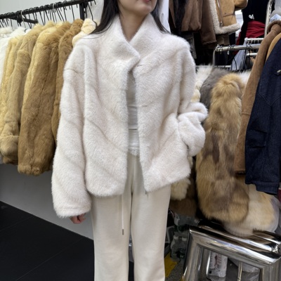 韩版立领宽松显瘦毛毛外套女