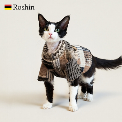 Roshin秋冬新款猫咪印花毛衣