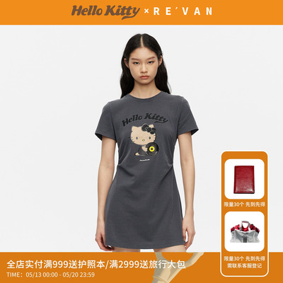 REVAN芮范黑皮黑胶唱片HelloKitty慵懒松弛感连衣裙RK31101041