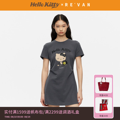 REVAN芮范黑皮黑胶唱片HelloKitty慵懒松弛感连衣裙RK31101041