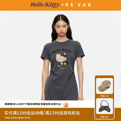 REVAN芮范黑皮黑胶唱片HelloKitty慵懒松弛感连衣裙RK31101041