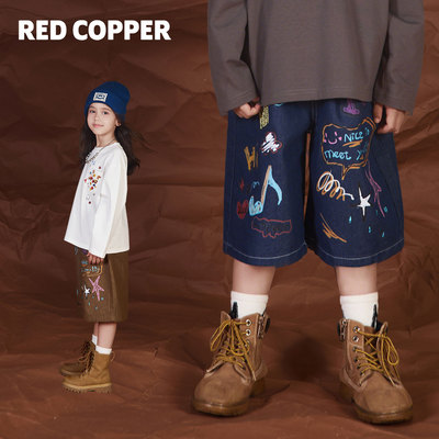 redcopper2026春夏新款儿童美式趣味涂鸦休闲裤七分短裤CH353414