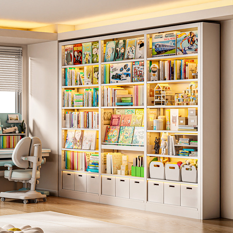 钢架家用书架图书馆落地置物架客厅简易铁艺储物架儿童书柜绘本架_虎窝淘