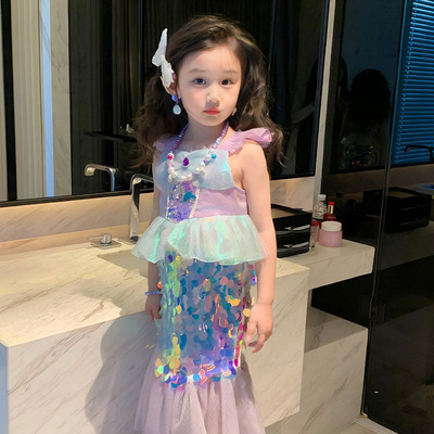 女童亮片公主夏季鱼尾裙连衣裙