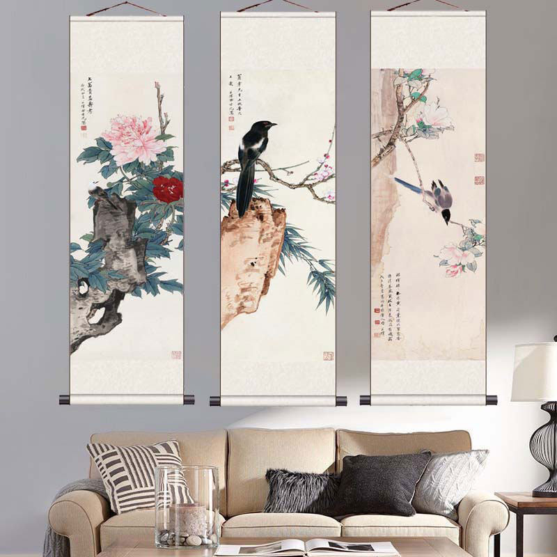田世光花鸟国画走廊挂画电视背景装饰卷轴茶楼柱子壁画名家挂画