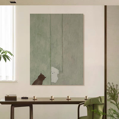 HW.piant原创手绘油画《躲猫猫》侘寂风艺术抽象壁画餐厅装饰挂画