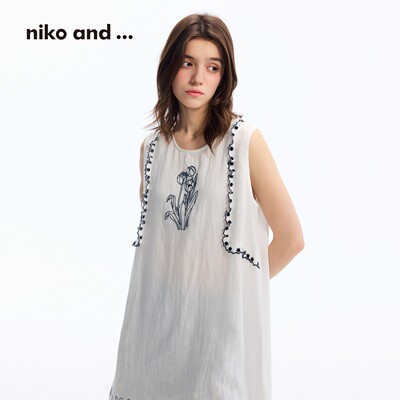 niko and ...背心女2026夏季新款森系郁金香刺绣无袖上衣1047505