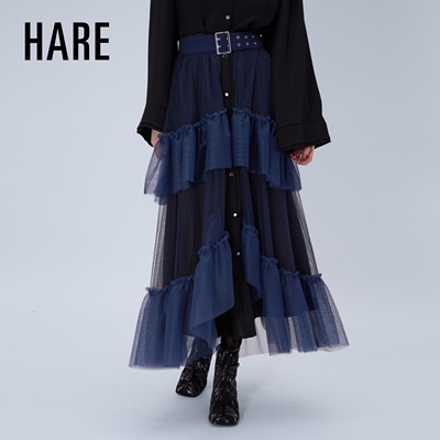 HARE半身裙女2026春季新款浪漫裙摆设计辣妹网纱飘逸裙子646538