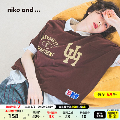 niko and ...T恤女2026夏季新款球衣风宽松字母短袖上衣884424