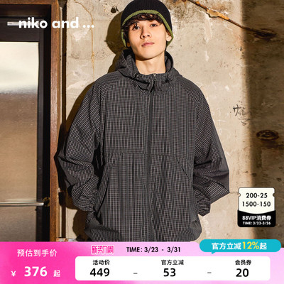 niko and ...夹克男2026春季新款格纹复古连帽外套645786