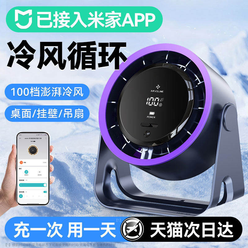 2026新款桌面小风扇制冷小型usb充电风扇学生上课静音办公室桌迷你便携宿舍挂壁超强力家用台式厨房无叶循环