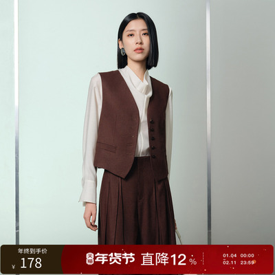 【亚麻】丽雪leisure2026春季新款无袖V领西装马甲短款外套女