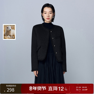 【绵羊毛】三彩丽雪leisure25冬新款短款小香风双面毛呢大衣外套