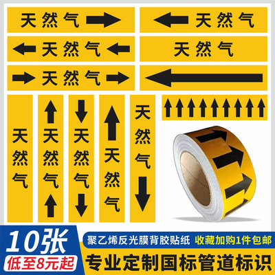 天然气管道标识贴纸国标化工业介质压缩空气天然气体蒸汽自来水进水回水流向箭头指示色环标签警示标牌定做