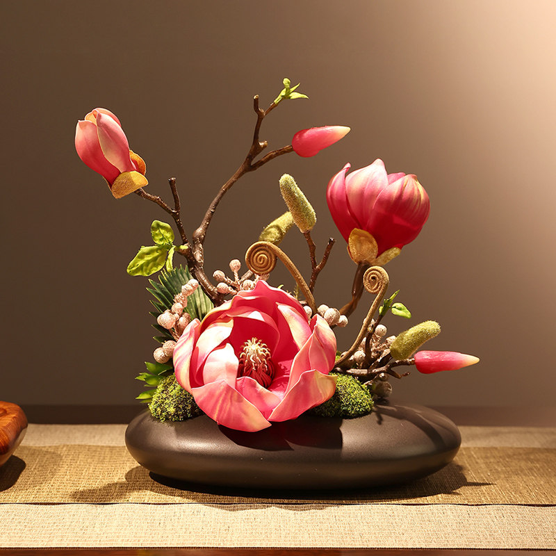 仿真花艺盆景绿植茶室办公室摆件样板房民宿装水客厅餐桌摆件玉兰
