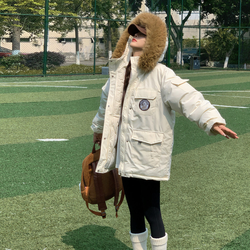 实拍工装棉衣女新款冬季韩系宽松学生棉袄高级感中长款派克服外套