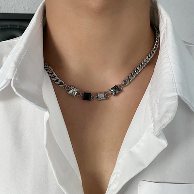 黑白方块项链男女简约锁骨链