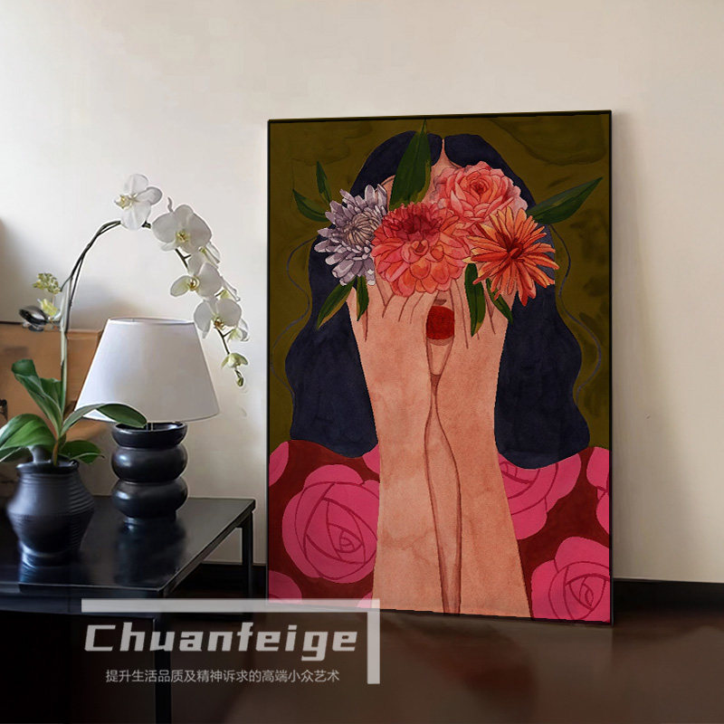 《繁花少女》卧室装饰画床头斗柜桌面摆画公主房治愈肌理砂岩挂画