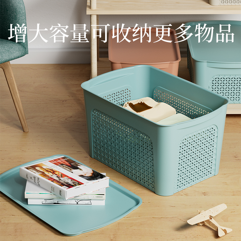 家用储物箱大号塑料收纳篮收纳筐带盖收纳盒加厚有盖收纳箱小号_虎窝淘