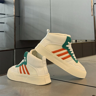 男士高帮三道杠透气小白鞋