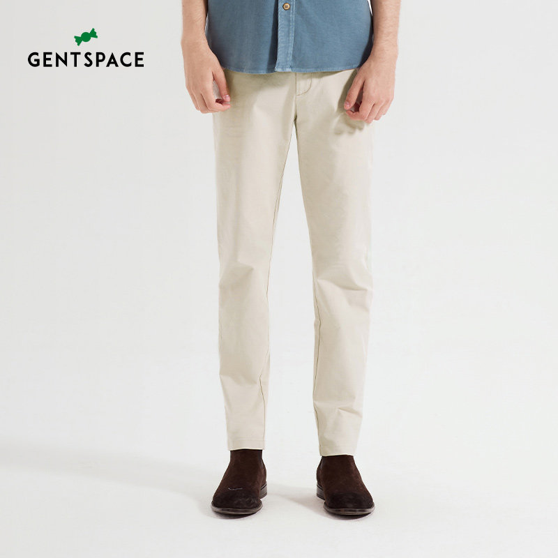 GENTSPACE春季新款米白色舒适商务易搭休闲裤男_虎窝淘