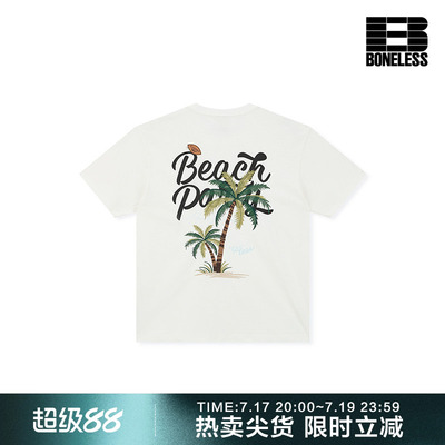 【商场同款】BONELESS复古椰树刺绣排版亲肤透气纯棉圆领短袖T恤