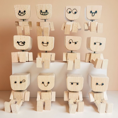 跨境新品 抖腿小木人实木车载摆件摇腿机器人甩腿木头人玩偶 装饰