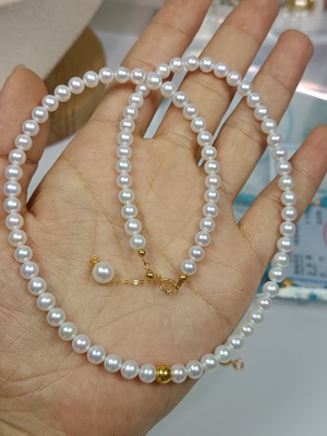 3827-高品质！18K金/24K金配件，卡5天然珍珠项链，40+4cm