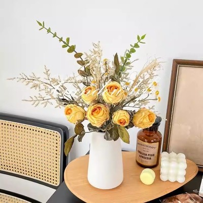 玫瑰小雏菊仿真花干花假花花束摆设客厅餐桌装饰品ins风花艺摆件