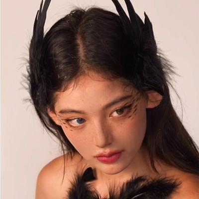 黑天鹅羽毛发夹万圣节头饰暗黑甜酷边夹侧边夹哥特风黑色天使翅膀