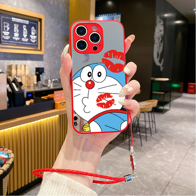 适用苹果16promax手机壳15plus补妆镜面ihpone14挂绳12pro新款iphon11套13网红xsmax防摔xs女x7xr叮当猫8plus