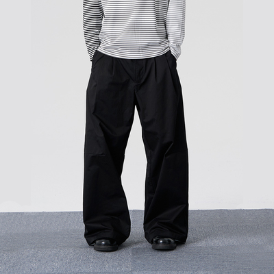 FMACM闷与狂 双褶休闲长裤宽松舒适日系简约百搭弯刀廓形长裤男女