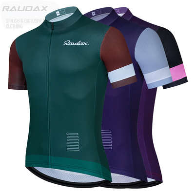 Raudax简约休闲撞色风格骑行服上衣公路车速干牛奶丝拼网孔布高弹