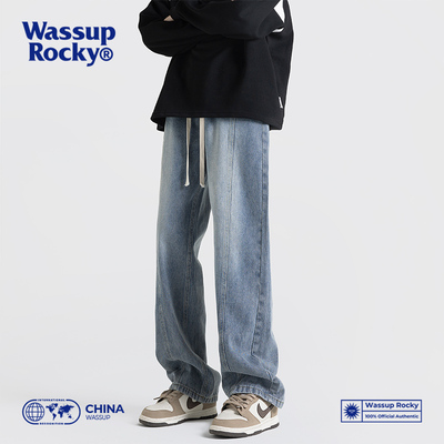 WASSUPROCKY阔腿牛仔裤男直筒裤