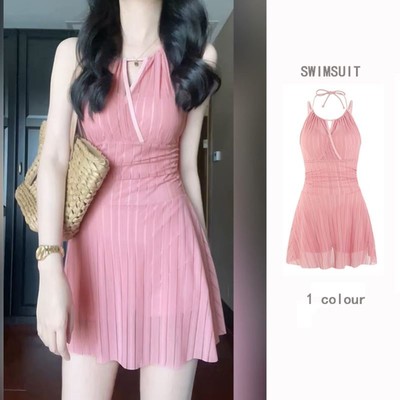 女孩游泳衣女裙式连体2025新款保守纯欲风网红显瘦遮肚泡温泉泳装